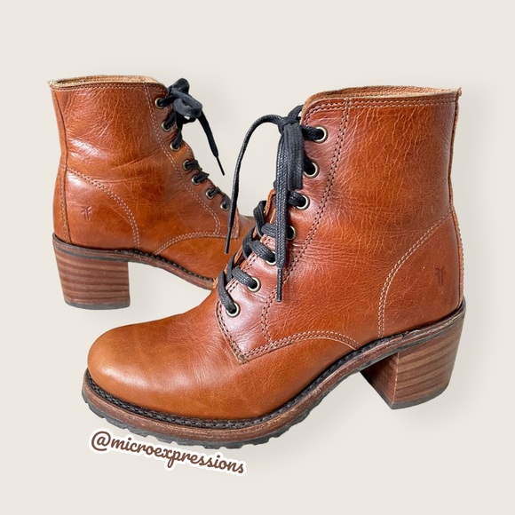 Frye | Shoes | Frye Sabrina 6g Cognac Brown Real Leather Laced Combat ...
